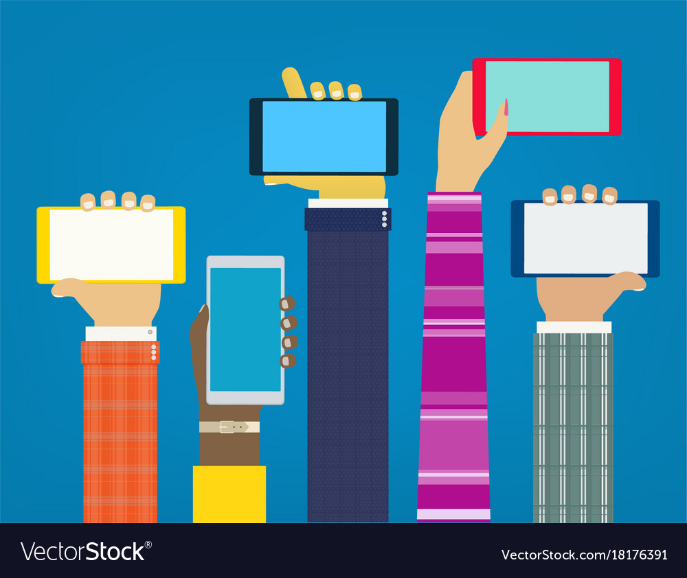 Interaction hands using mobile apps Royalty Free Vector