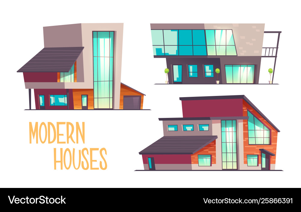 Modern architecture houses cartoon set Royalty Free Vector