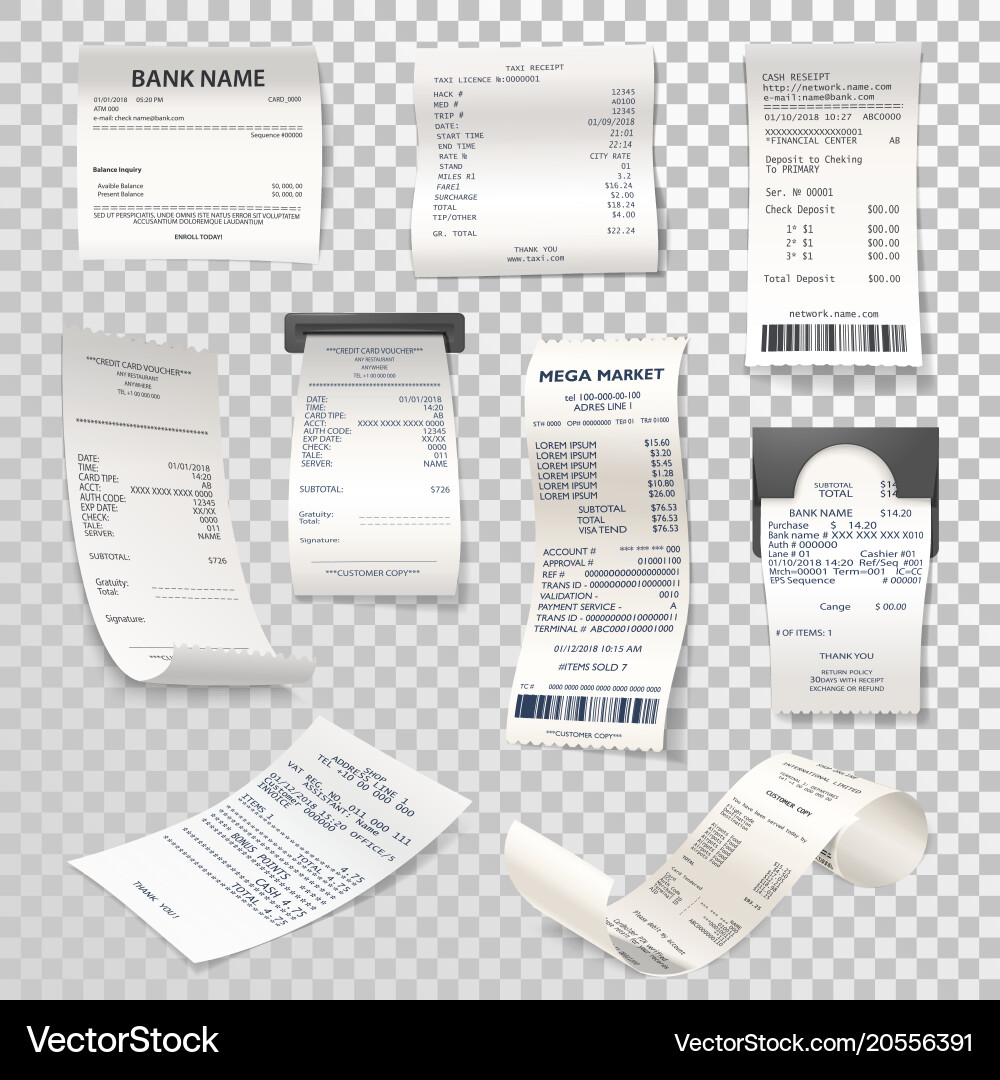 Realistic paper checks or payment bill Royalty Free Vector