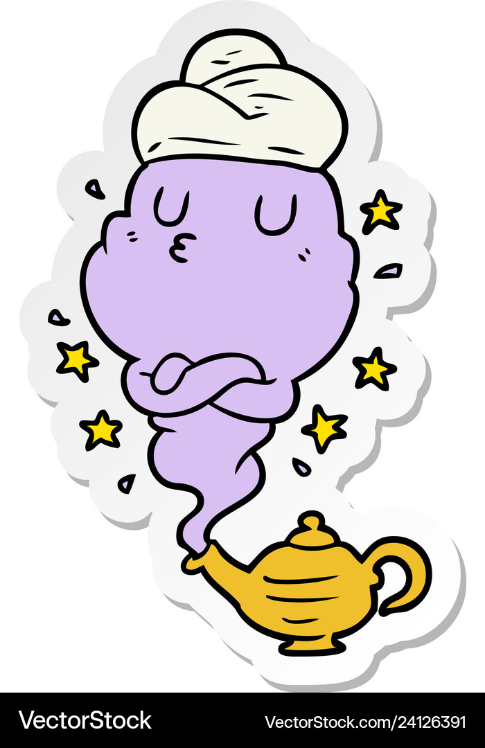 Sticker a cartoon genie Royalty Free Vector Image