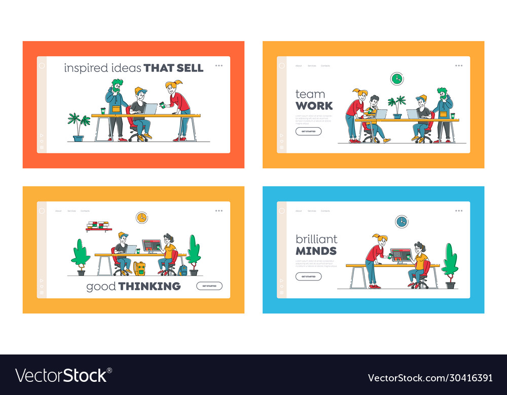 Team project development teamwork process landing Vector Image