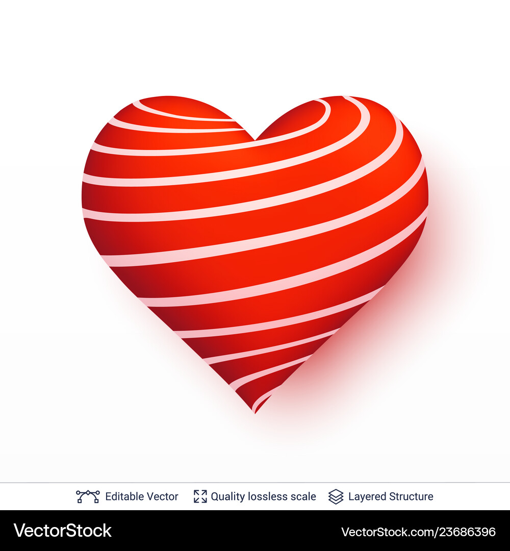 3d heart with pattern of red and white stripes Vector Image