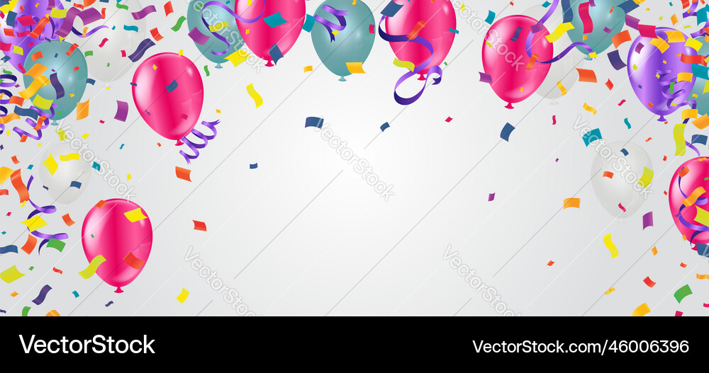 Balloons confetti banners and a sign for text Vector Image