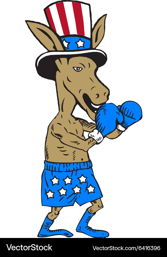 Democrat donkey boxer mascot cartoon Royalty Free Vector