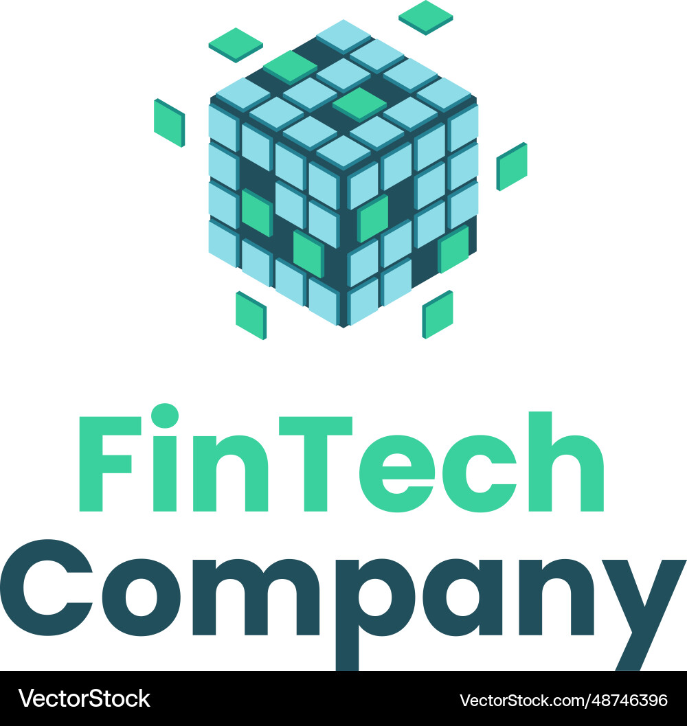 Fintech company text with rubik cube logo Vector Image