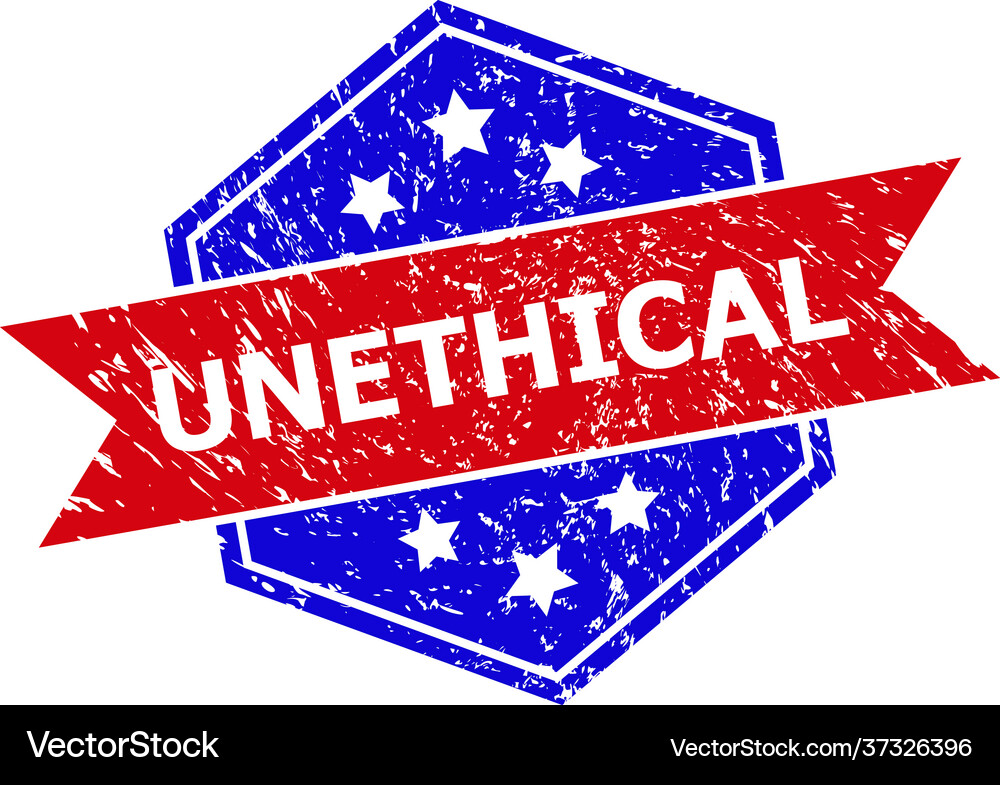 Hexagon bicolor unethical stamp with grunged Vector Image