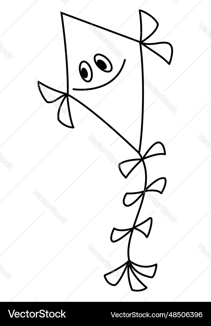 Kite - one traditional flying diamond kite black Vector Image