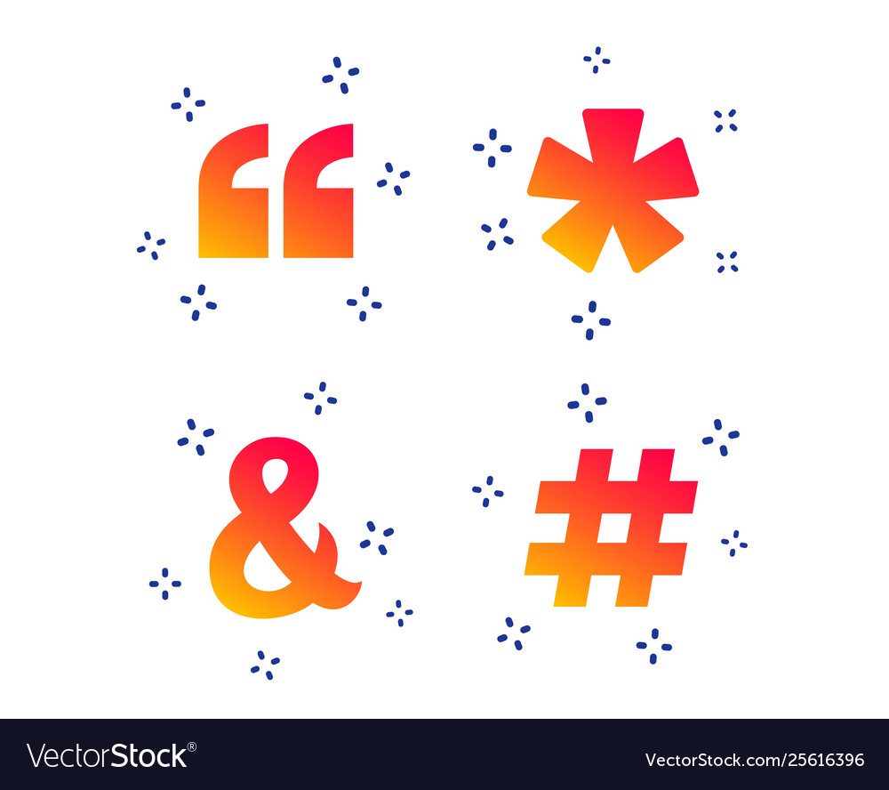 Quote asterisk footnote icons hashtag symbol Vector Image