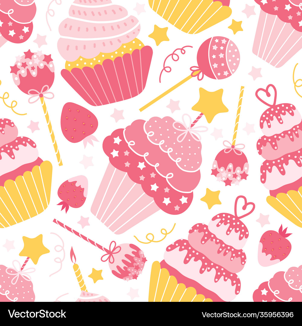 Seamless pattern different pink sweets Royalty Free Vector