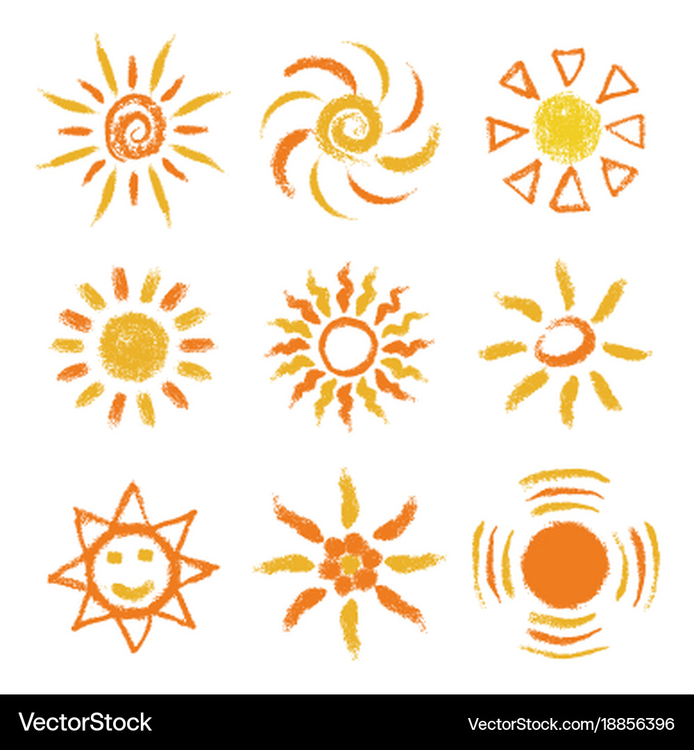 Set of hand drawn chalk suns Royalty Free Vector Image