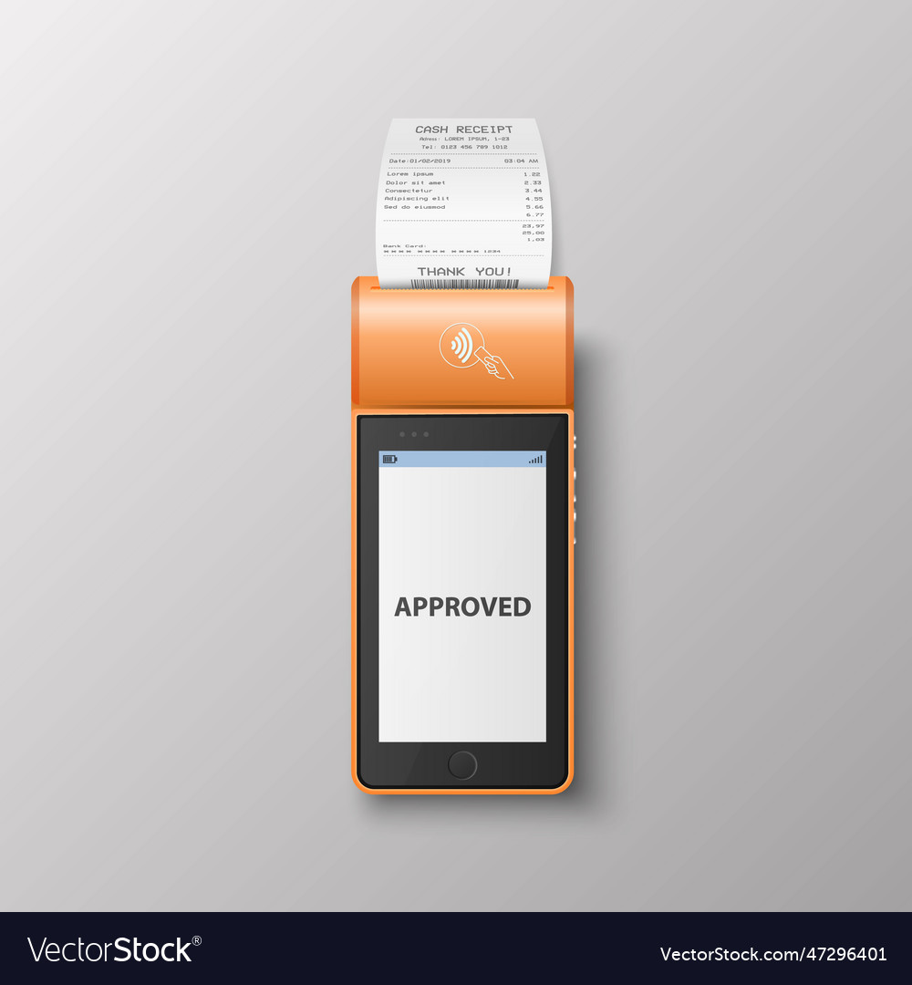 3d orange nfc payment machine with approved Vector Image
