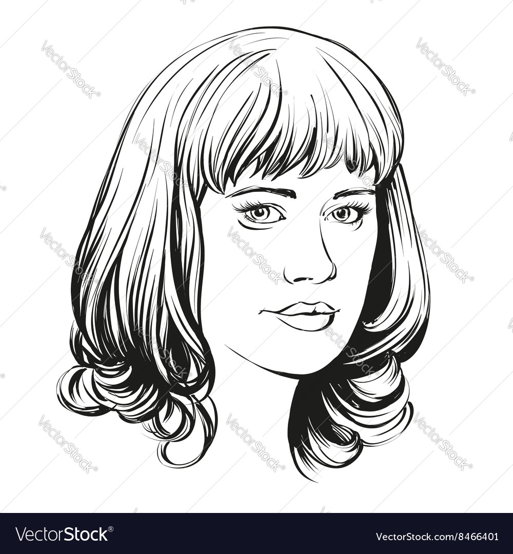 Beautiful woman face hand drawn Royalty Free Vector Image