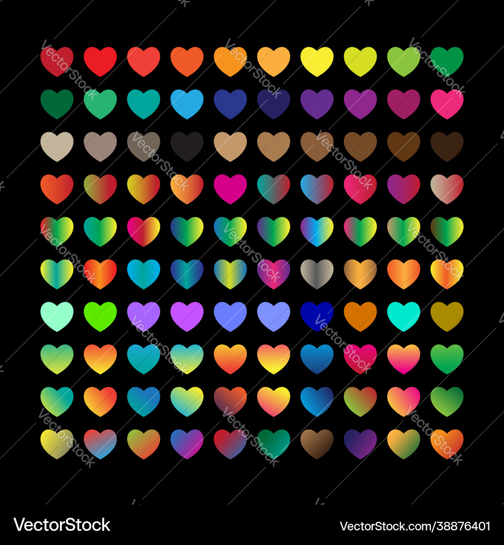 Big set 100 hearts heart icon in flat style Vector Image