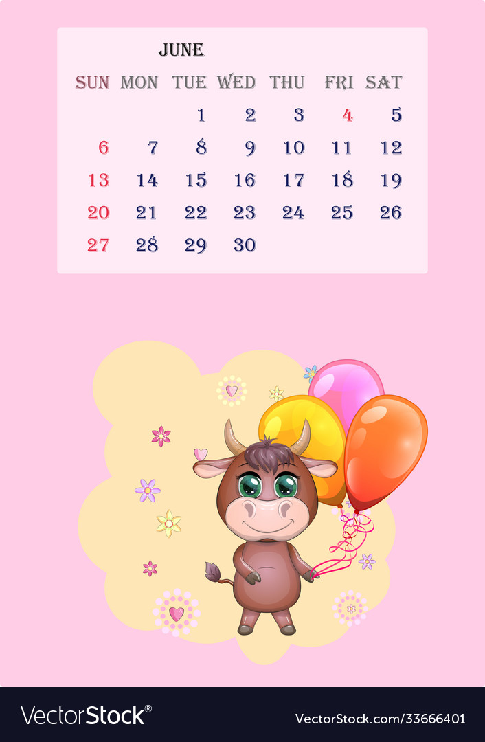 Calendar 2021 cute bull and cow for every month Vector Image