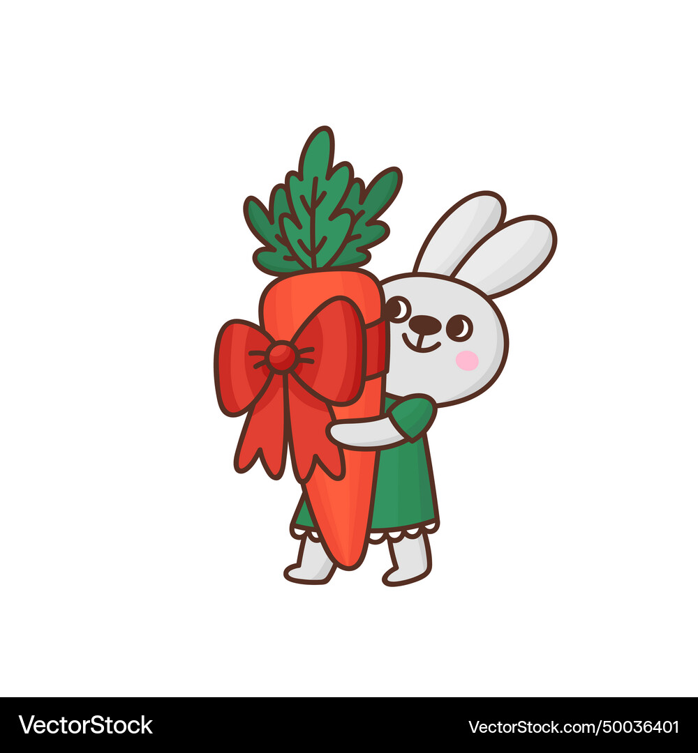 Cute bunny with carrot gift in her hands Vector Image