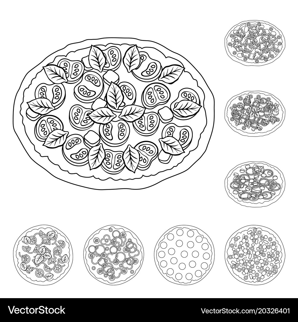 Different pizza outline icons in set collection Vector Image