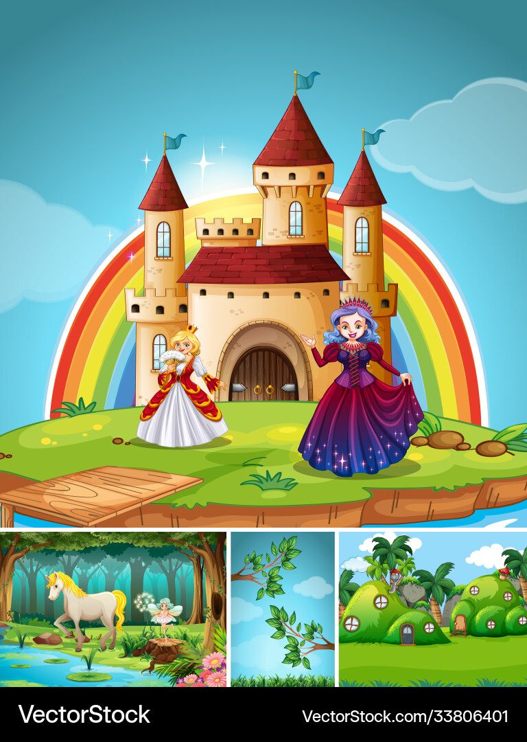 Four different scene fantasy world Royalty Free Vector Image