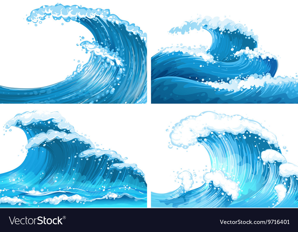 Four scenes of ocean waves Royalty Free Vector Image