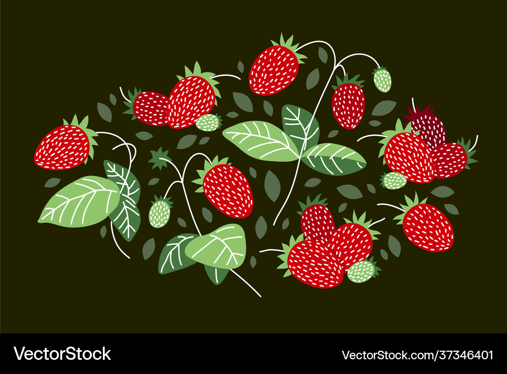 Fresh delicious ripe wild strawberries flat Vector Image