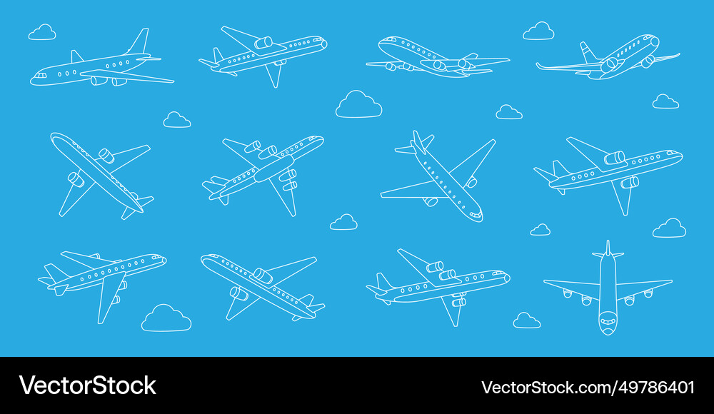 Jet airplane set air transport flight symbol Vector Image