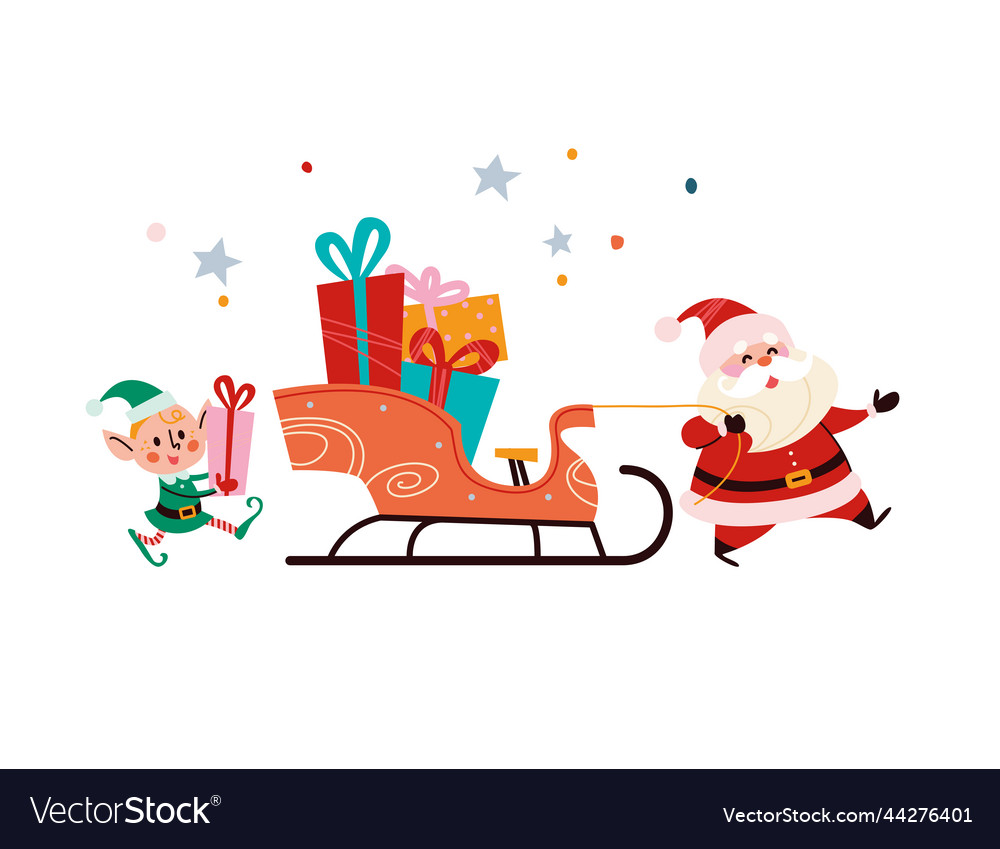 Merry christmas concept with santa elf gifts Vector Image