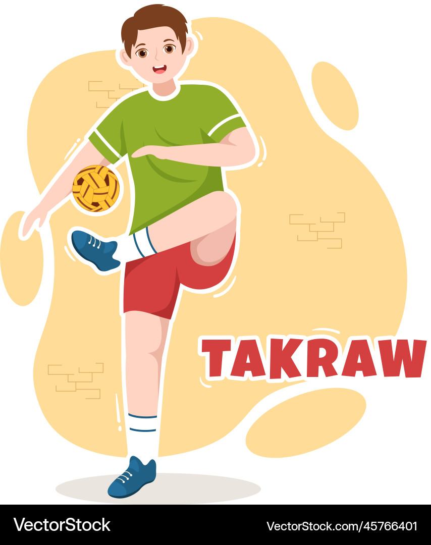Sepak takraw with athlete playing kick ball Vector Image
