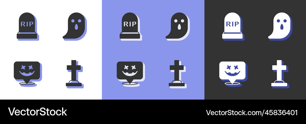 Set tombstone with cross rip written happy Vector Image