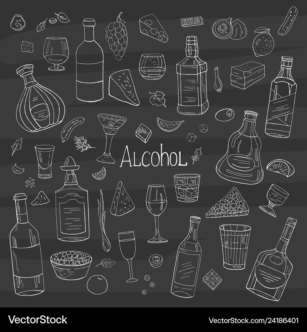 Vintage alcohol big collection on black Royalty Free Vector