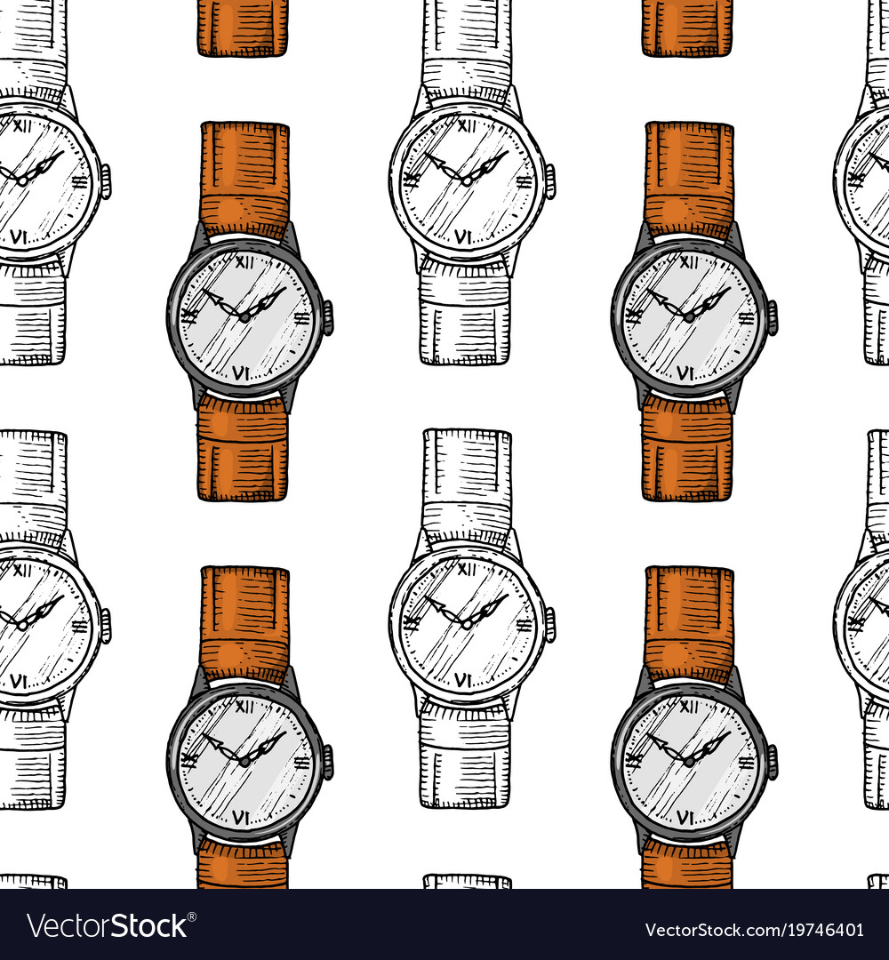 Wristwatch seamless pattern or wristlet watch Vector Image