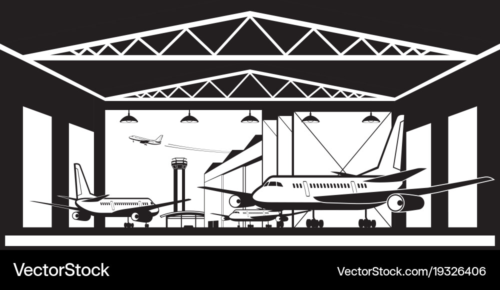 Aircraft hangar at airport Royalty Free Vector Image