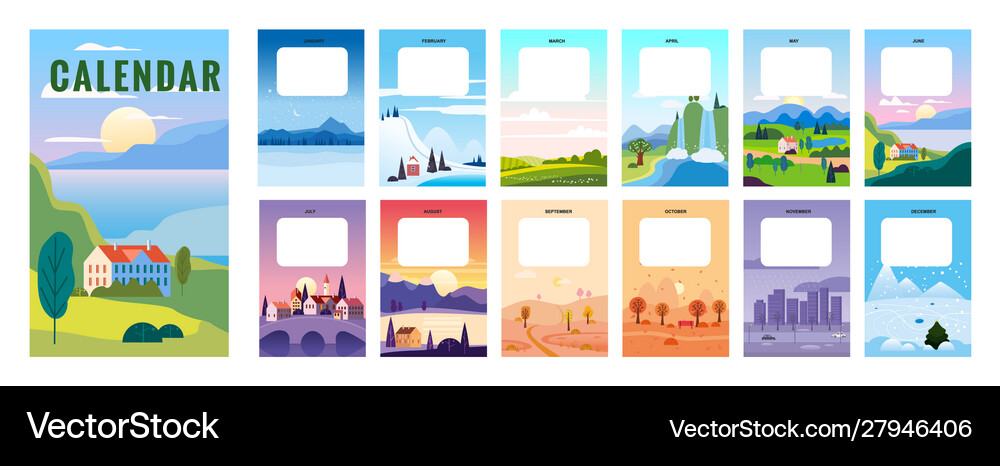 Calendar template minimalistic landscape natural Vector Image