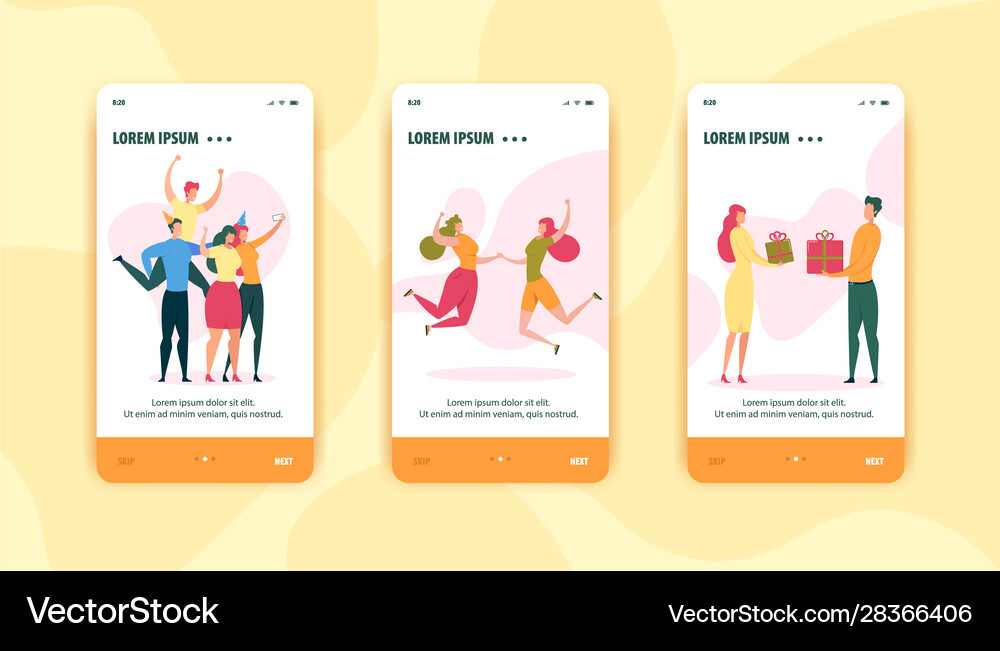 Cartoon people characters have fun mobile page set