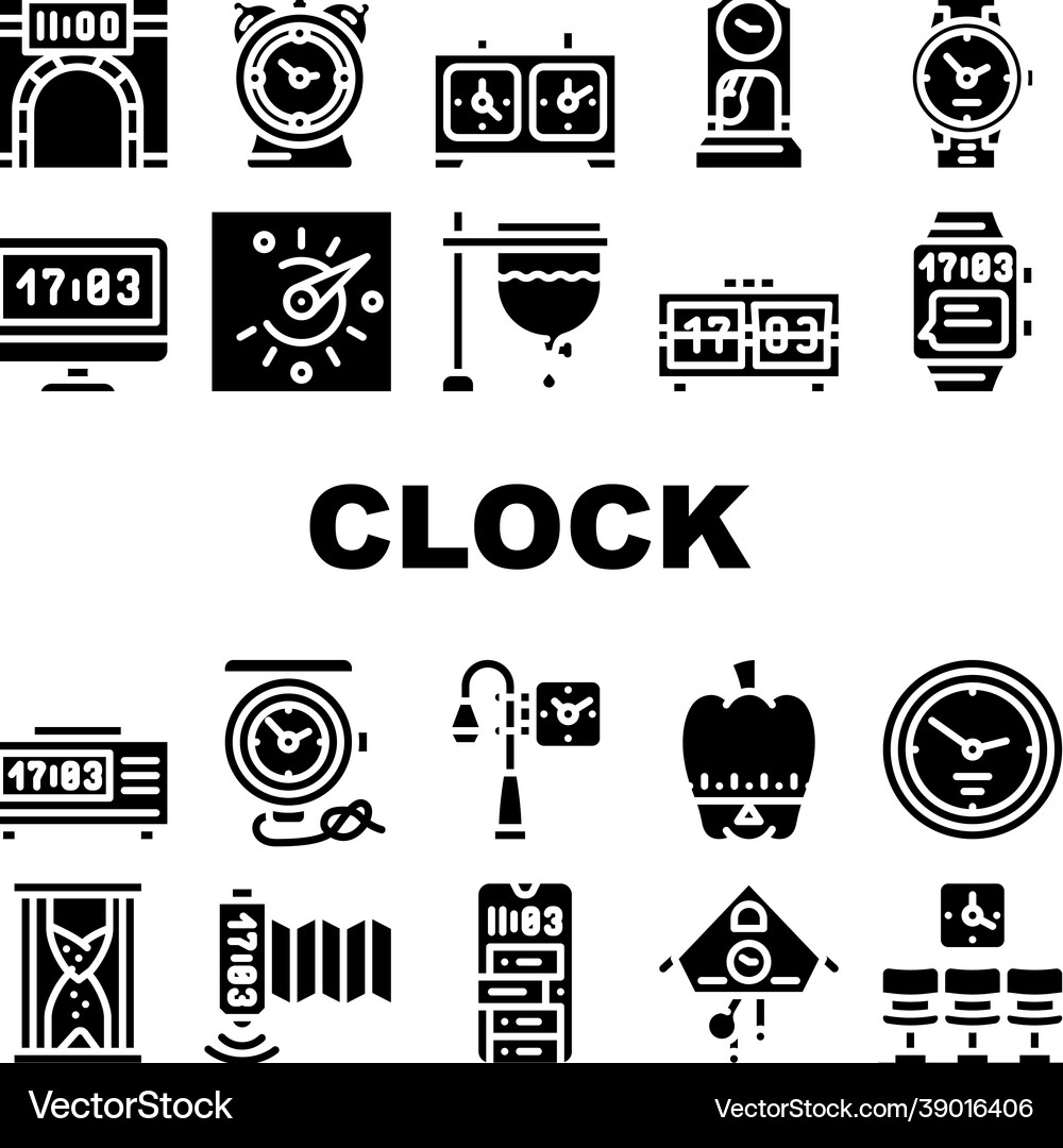 Clock and watch time equipment icons set Vector Image