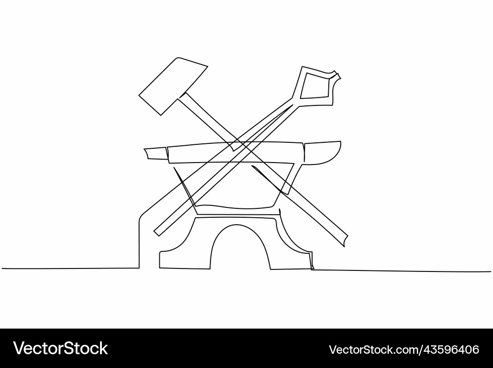 Continuous one line drawing blacksmiths tools Vector Image