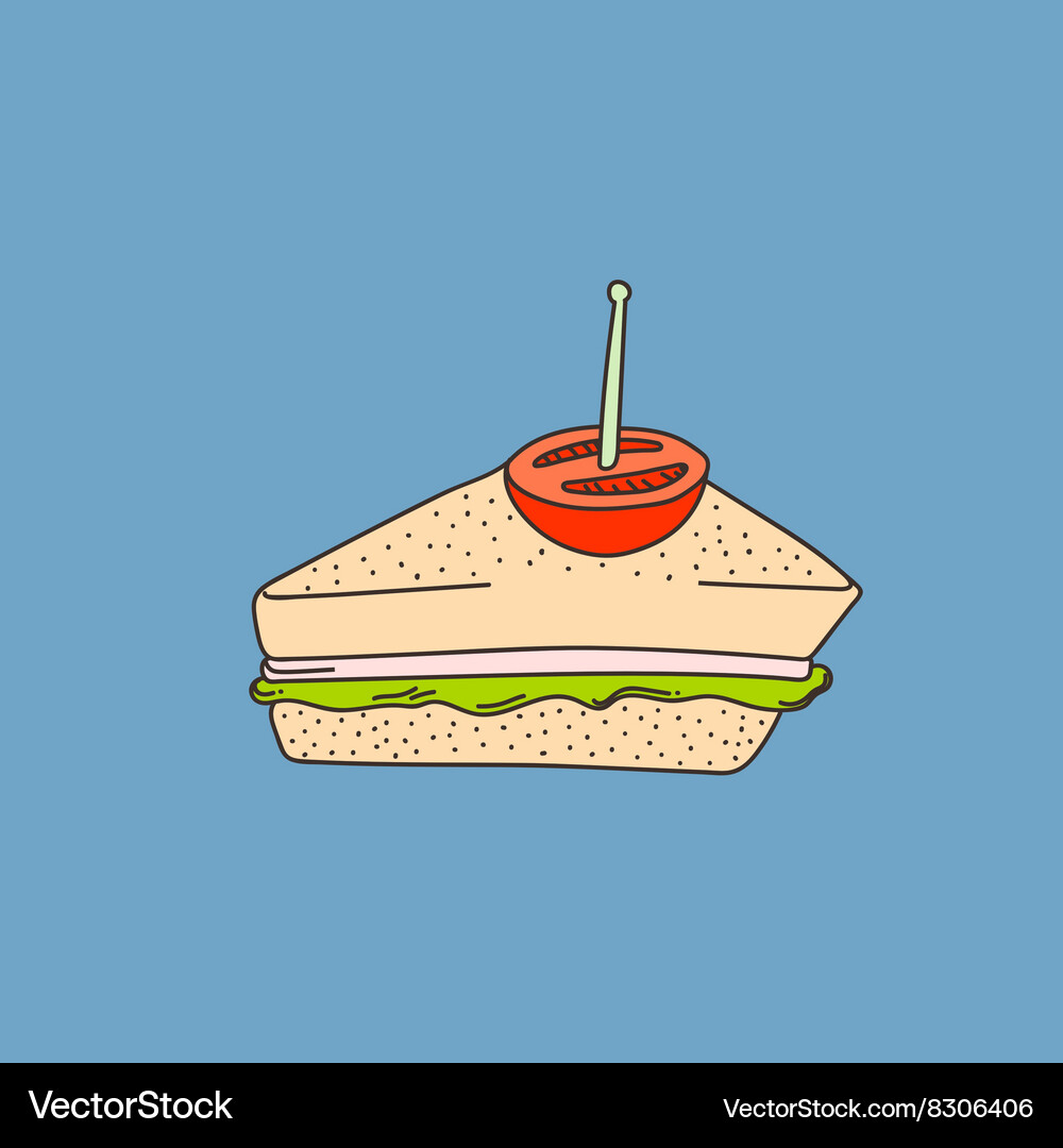 Cute hand-drawn cartoon style sandwich Royalty Free Vector