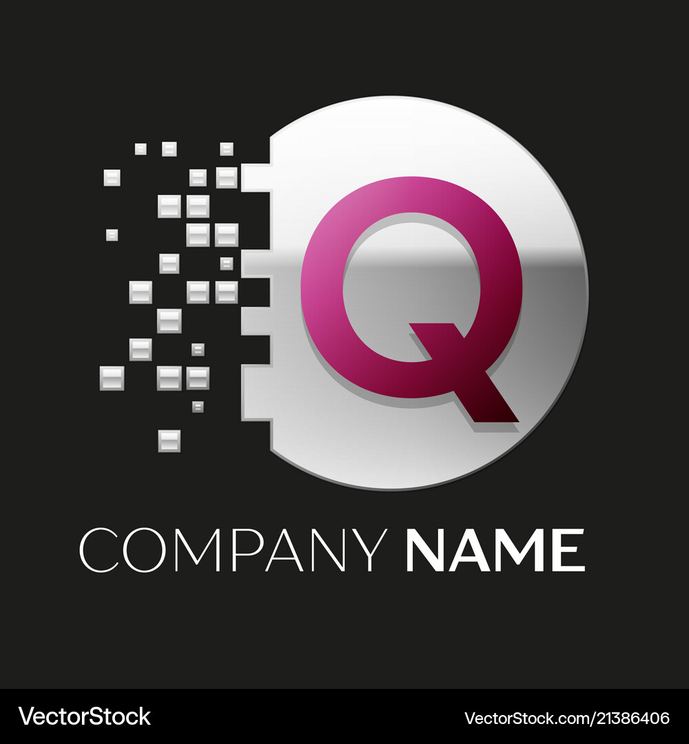 Pink letter q logo symbol in silver pixel circle Vector Image