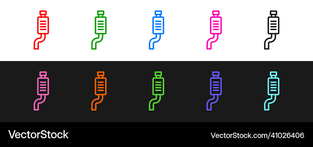 Set line car muffler icon isolated on black Vector Image