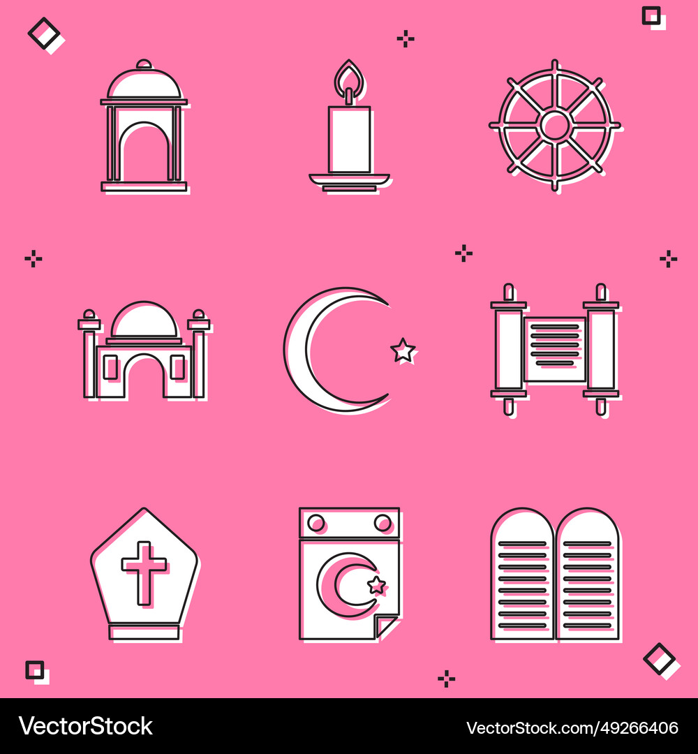 Set muslim mosque burning candle dharma wheel Vector Image