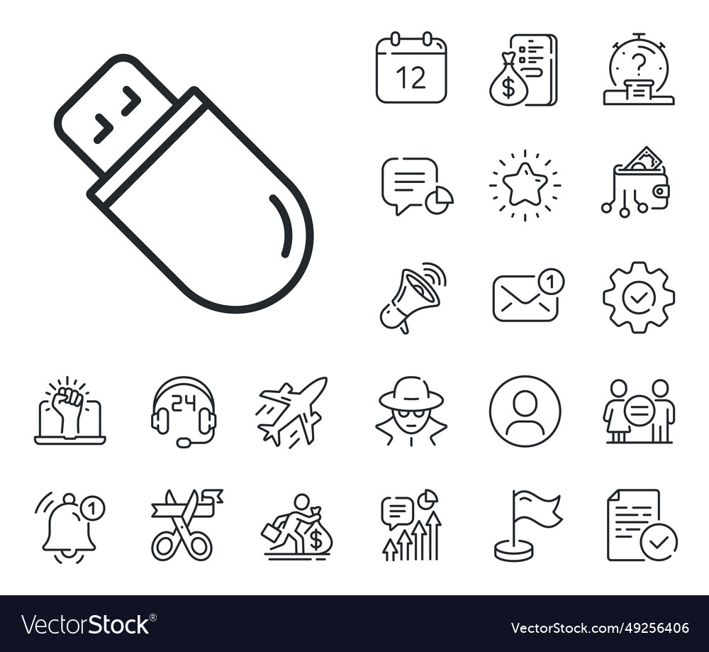 Usb Stick Line Icon Computer Memory Component Vector Image