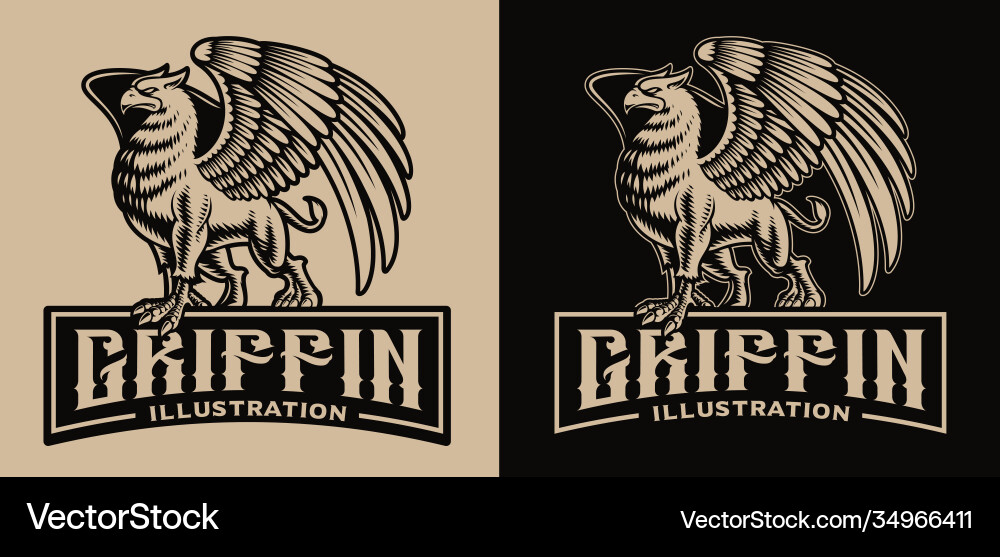 A black and white badge with griffin Royalty Free Vector