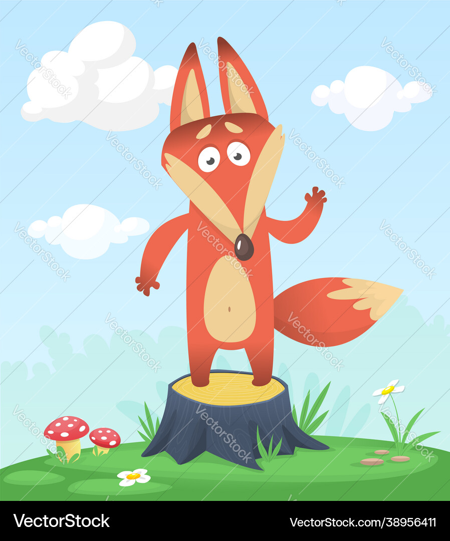 Cartoon funny and happy fox standing Royalty Free Vector