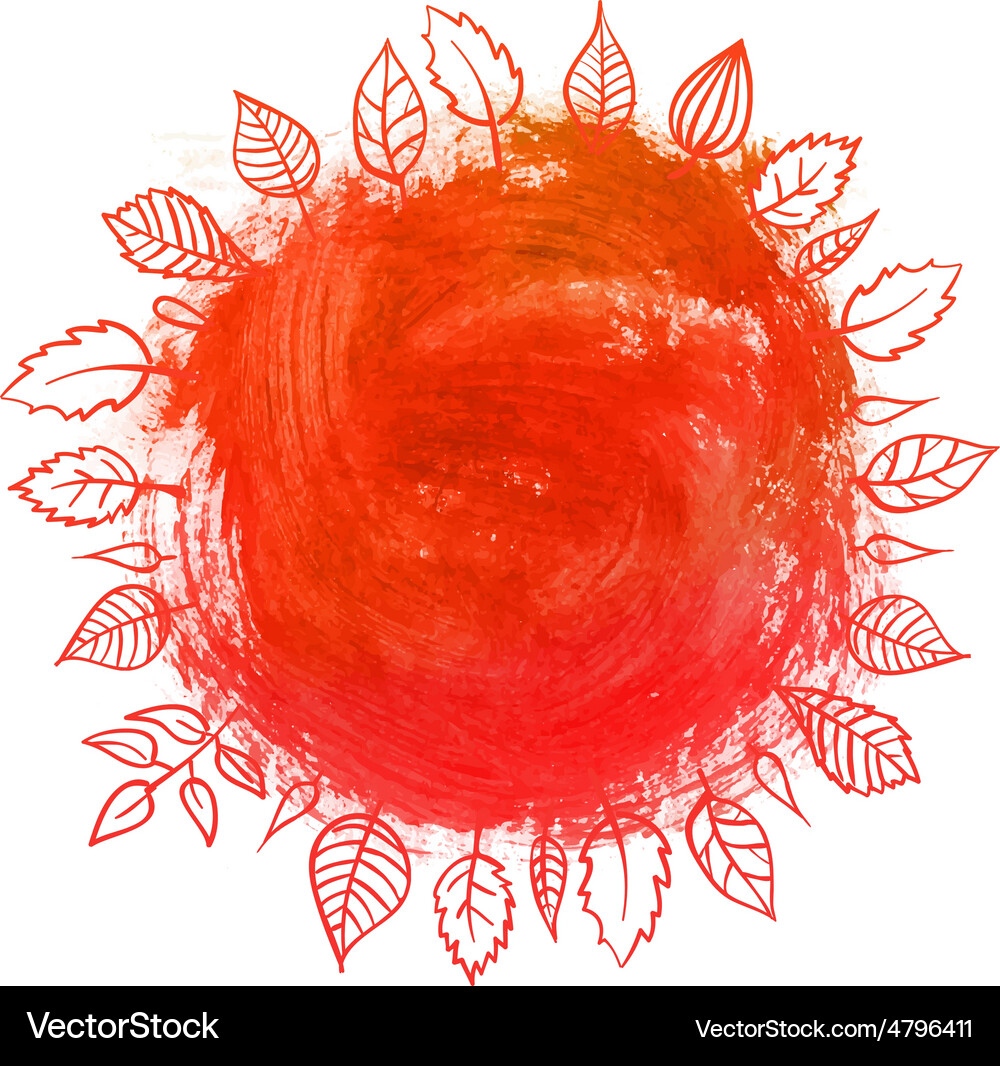 Circle paint stain with leafs Royalty Free Vector Image
