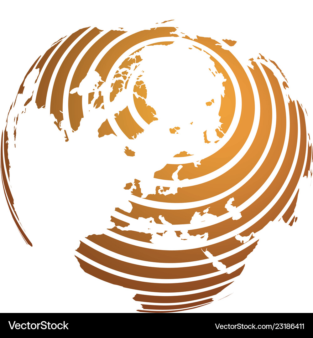 Earth globe with orange striped world land map Vector Image