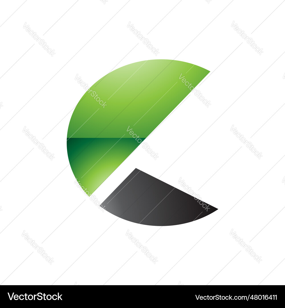 Green and black glossy letter c icon with half Vector Image