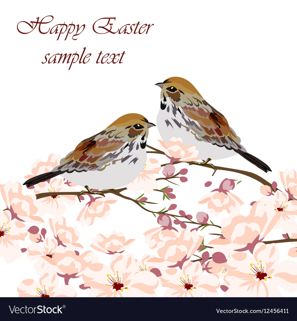 Happy easter card with birds and spring flowers Vector Image