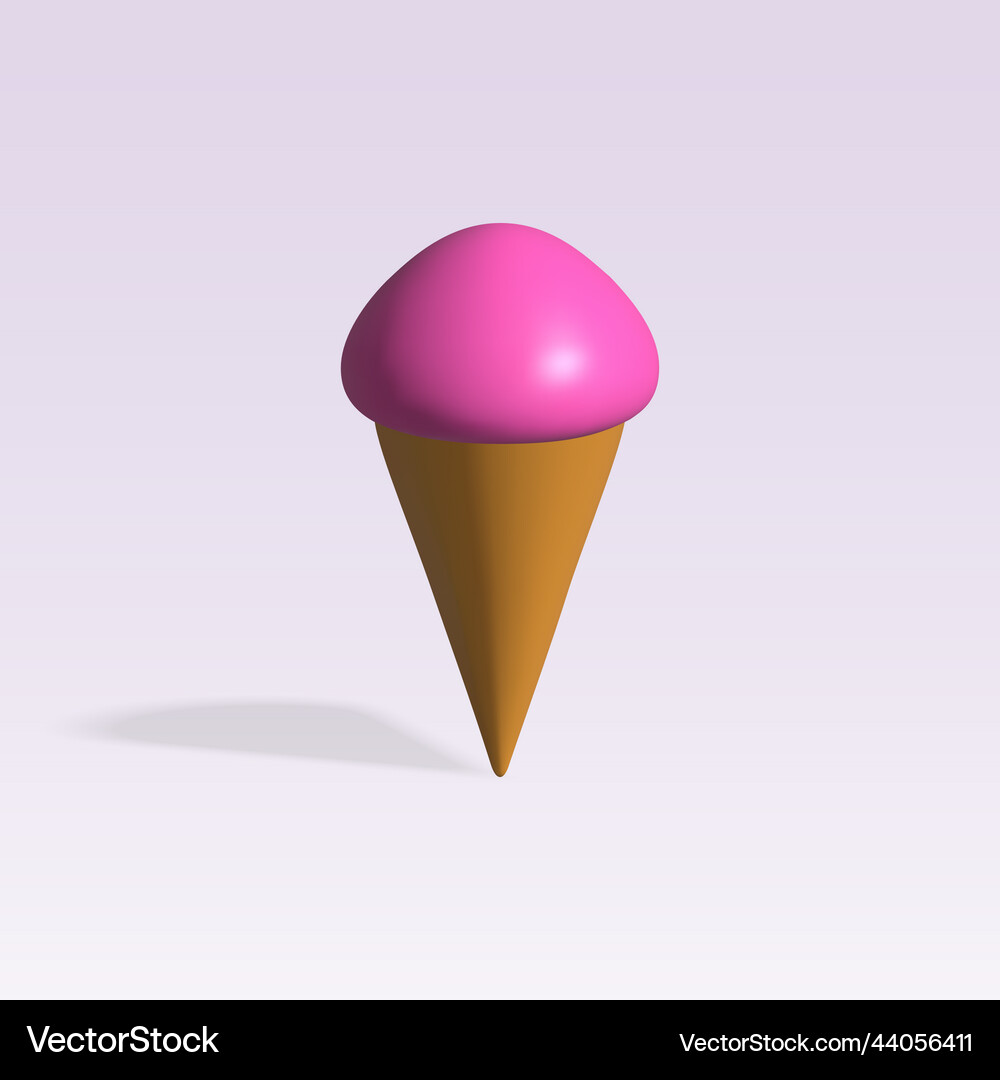 Ice cream cone 3d icon pink cream cone 3d Vector Image