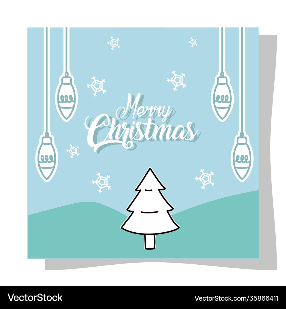 Merry christmas pine tree and spheres hanging Vector Image