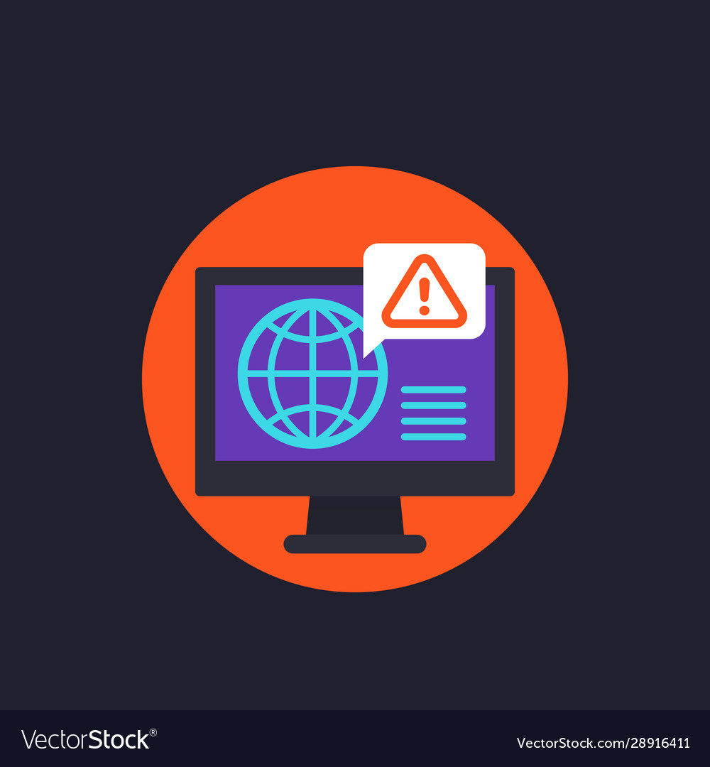 Network warning icon with computer Royalty Free Vector Image