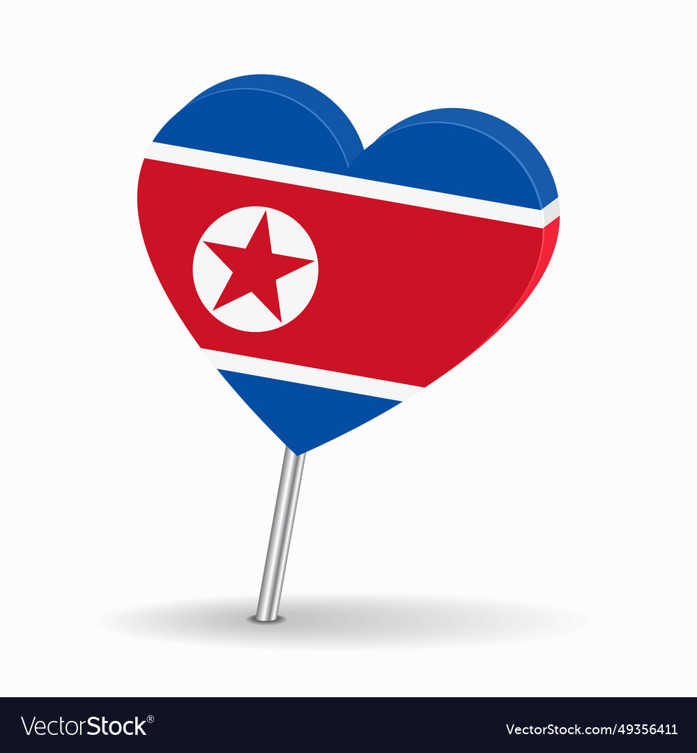 North korean flag heart-shaped map pointer layout Vector Image