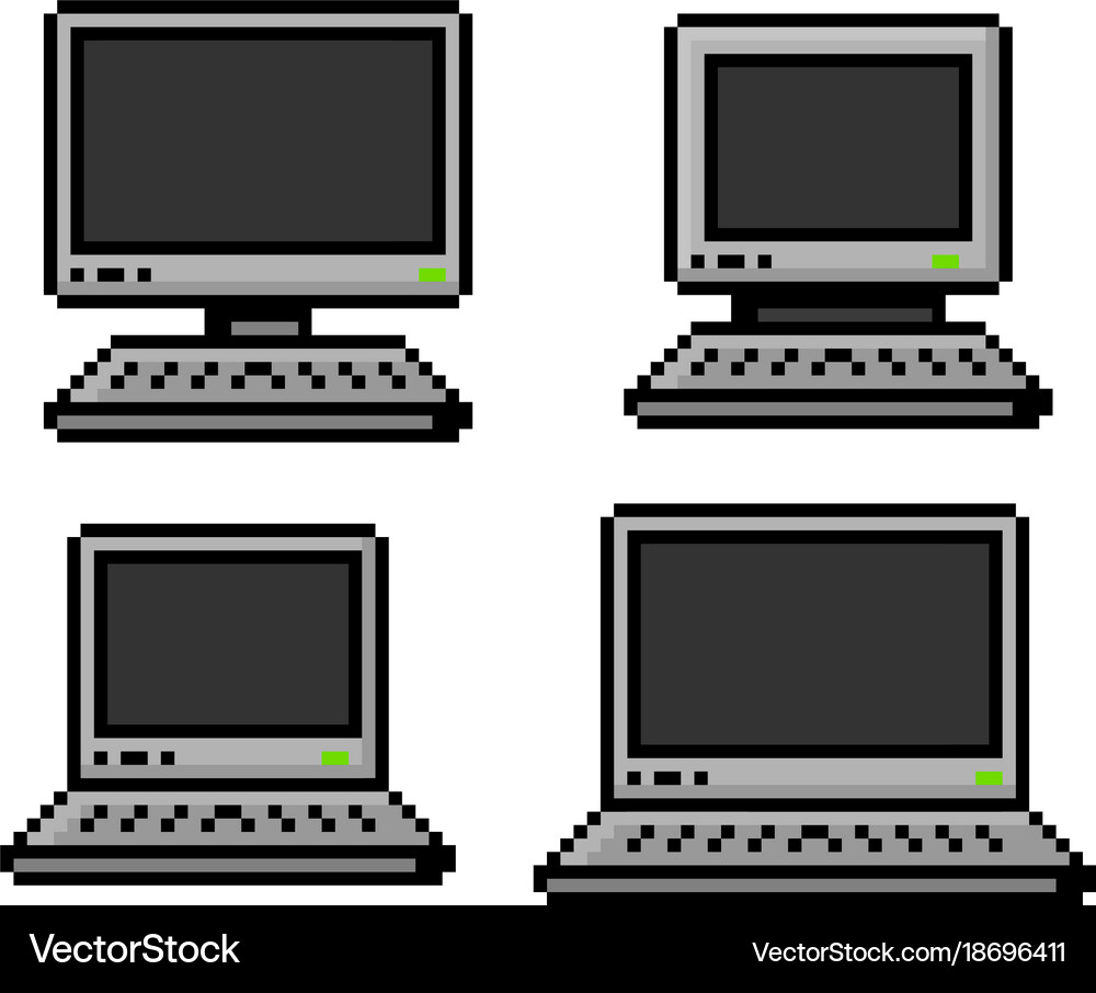Pixelated set of pcs and laptops - isolated Vector Image